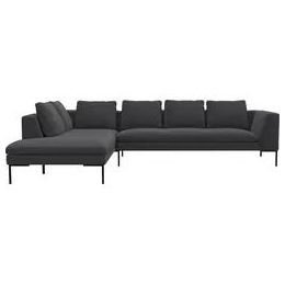 Ecksofa FLEXLUX "Loano, superbequemer Sitzkomfort durch Kaltschaum im Sitz, L-Form" Sofas Gr. B/H/T: 319cm x 86cm x 230cm, Lederoptik, lange Ottomane links, grau (shark grau) modernes Sofa, frei im Raum stellbar, lose Kissen, hoher Fuß