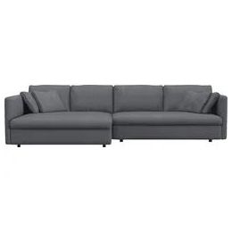 Ecksofa FLEXLUX "Lovane" Sofas Gr. B/H/T: 290cm x 84cm x 185cm, Bouclé, Chaiselongue links, blau (navy blau) Weich & anschmiegsam, große Sitztiefe auf Kaltschaum, Dekokissen inkl.