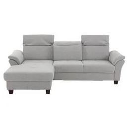 Ecksofa Home Affaire "Solvei L-Form" Sofas Gr. B/H/T: 255cm x 104cm x 185cm, Struktur, Recamiere links, mit Sitztiefenverstellung-mit Kopfteilverstellung-mit Bettfunktion, silberfarben (silber) mit Recamierenabschluß und Sitztiefenverstellung