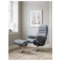 Relaxsessel stressless "Sunrise", blau (light blau jasmine), B:83cm H:105cm T:74cm, Struktur fein JASMINE (90% Polyester, 10% Baumwolle), Sessel, mit Cross Base, Größe S, M & L, Holzakzent Braun