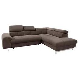 Ecksofa COTTA "Chef L-Form" Sofas Gr. B/H/T: 262cm x 72cm x 206cm, Chenille, Ottomane rechts, mit Kopfteilverstellung-ohne Bettfunktion und Bettkasten, braun (espresso) mit Kopfteilverstellung, wahlweise Bettfunktion