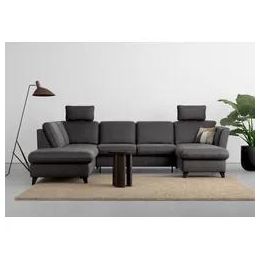 Wohnlandschaft Home Affaire "Trelleborg U-Form" Sofas Gr. B/H/T: 307 cm x 86 cm x 213 cm, Cord, Ottomane links, mit Bettfunktion-mit Stauraum, grau wahlweise mit Bettfunktion und Bettkasten, inkl. Federkern-Polsterung