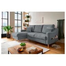 Ecksofa Inosign "Valentina L-Form" Sofas Gr. B/H/T: 228cm x 94cm x 150cm, Microfaser, Recamiere links-Bettfunktion rechts, schwarz (asche) 2 Zierkissen, mit Seitentasche, ausziehbarer Liegefläche, Bettkasten