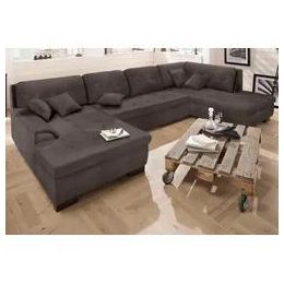 Wohnlandschaft Home Affaire "Bergen U-Form" Sofas Gr. B/H/T: 364 cm x 83 cm x 106 cm, Microfaser PRIMABELLE, Ottomane rechts, mit Bettfunktion, grau wahlweise mit Bettfunktion