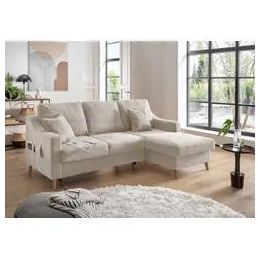 Ecksofa Inosign "Valentina L-Form" Sofas Gr. B/H/T: 228cm x 94cm x 150cm, Cord, Recamiere rechts-Bettfunktion links, beige 2 Zierkissen, mit Seitentasche, ausziehbarer Liegefläche, Bettkasten