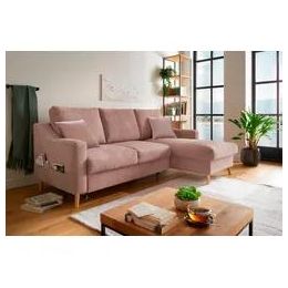 Ecksofa Inosign "Valentina L-Form" Sofas Gr. B/H/T: 228cm x 94cm x 150cm, Luxus-Microfaser, Recamiere rechts-Bettfunktion links, rosa (flamingo) 2 Zierkissen, mit Seitentasche, ausziehbarer Liegefläche, Bettkasten