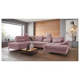 Wohnlandschaft Places of Style "Costello U-Form" Sofas Gr. B/H/T: 363 cm x 89 cm x 223 cm, Struktur flausch, Recamiere rechts, ohne Bettfunktion-ohne Stauraum, lila (flieder) incl. Sitztiefenverstellung und Armlehnfunktion, 3 Nierenkissen