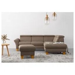 Ecksofa Home Affaire "Lindgren L-Form" Sofas Gr. B/H/T: 249 cm x 84 cm x 217 cm, Luxus-Microfaser Florence, Ottomane rechts, mit Bettfunktion mit einklappbaren Rollen-mit Stauraum-mit Kopfteilverstellung-ohne TV-Funktion motorisch ohne Stauraum-mit Federkern, braun (nuss) wahlweise mit TV-Funktion, Stauraum und Kopfteilverstellung