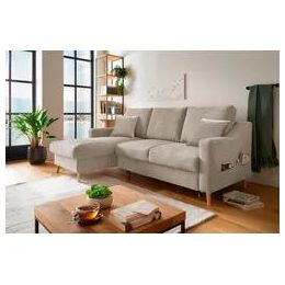 Ecksofa Inosign "Valentina L-Form" Sofas Gr. B/H/T: 228cm x 94cm x 150cm, Microfaser, Recamiere links-Bettfunktion rechts, grau (taupe) 2 Zierkissen, mit Seitentasche, ausziehbarer Liegefläche, Bettkasten