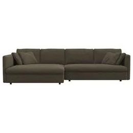 Ecksofa FLEXLUX "Lovane" Sofas Gr. B/H/T: 290cm x 84cm x 185cm, Lederoptik, Chaiselongue links, braun (camel brown) Weich & anschmiegsam, große Sitztiefe auf Kaltschaum, Dekokissen inkl.