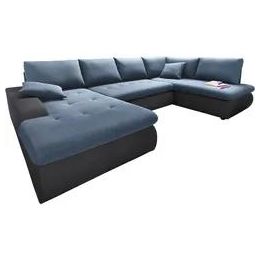 Wohnlandschaft Trendmanufaktur "Indie, U-Form" Sofas Gr. B/H/T: 315cm x 86cm x 179cm, Kunstleder SOFTLUX-Struktur fein, Recamiere links, mit Bettfunktion, schwarz (schwarz, aqua) wahlweise mit Bettfunktion, inkl. loser Rücken- u. Zierkissen