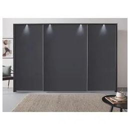 Schwebetürenschrank Rauch "Oteli" Schränke Gr. B/H/T: 323 cm x 233 cm x 68 cm, mit Beleuchtung, 3 St., grau (graumetallic) inkl. Passepartout optional mit Beleuchtung