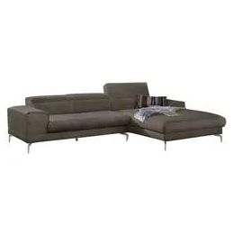 Ecksofa W.Schillig "piedroo, Designsofa mit tollem Sitzkomfort, bequem und elegant, L-Form", braun (braun r66), B:303cm H:70cm T:193cm, Chenille-Flachgewebe R66 (85% Polyester, 15% Nylon), Sofas, Kopfteilverstellung, wahlweise mit Sitztiefenverstellung, Breite 303cm