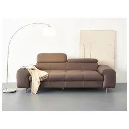 3-Sitzer COTTA "Chef" Sofas Gr. B/H/T: 227 cm x 72 cm x 105 cm, Leder PAMPAS, mit Kopfteilverstellung, braun (cocoa) 3-Sitzer mit eleganter Steppung, Bodenfreiheit 12,5 cm