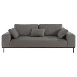 3-Sitzer Andas "Mikael" Sofas Gr. B/H/T: 232 cm x 87 cm x 103 cm, Struktur weich, grau (dunkelgrau) mit hochwertigem, gebeiztem Holzrahmen und 4 Zierkissen