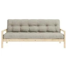 Schlafsofa KARUP DESIGN "KNOB" Sofas Gr. B/H/T: 205cm x 79cm x 95cm, gleichschenklig, Klar lackiert, beige (linen) mit Futonmatratze, verschiedene Farben, FSC-zertifiziert, Kiefer