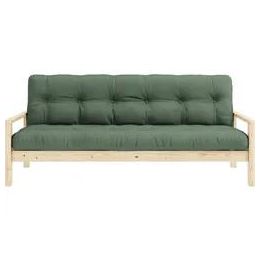 Schlafsofa KARUP DESIGN "KNOB" Sofas Gr. B/H/T: 205cm x 79cm x 95cm, gleichschenklig, Klar lackiert, grün (olive green) mit Futonmatratze, verschiedene Farben, FSC-zertifiziert, Kiefer