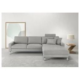 Ecksofa 3C Candy "Lecce, wahlweise PUR-Schaumstoff oder Tonnentaschenfederkern" Sofas Gr. B/H/T: 281 cm x 86 cm x 194 cm, Flachgewebe, Longchair rechts, Sitzaufbau mit Tonnentaschenfederkern, silberfarben (silber) Bett im 2,5-Sitzer, teilmotorische Schlaffunktion Longchair, L-Form