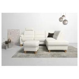 Ecksofa Home Affaire "Palmera L-Form" Sofas Gr. B/H/T: 236cm x 89cm x 212cm, NaturLEDER, Ottomane rechts, ohne Bettfunktion-ohne Bettkasten, weiß (reinweiß) Federkern, wahlweise mit Bettfunktion und mitohne Stauraum