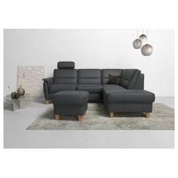 Ecksofa Home Affaire "Palmera L-Form" Sofas Gr. B/H/T: 236cm x 89cm x 212cm, NaturLEDER, Ottomane rechts, ohne Bettfunktion-ohne Bettkasten-Rücken mit Leder bezogen, schwarz Federkern, wahlweise mit Bettfunktion und mitohne Stauraum