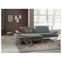 Ecksofa W.Schillig "enjoy&MORE" Sofas Gr. B/H/T: 294cm x 87cm x 185cm, Chenille-Flachgewebe R66, Recamiere links, mit Kopfteilverstellung-mit Armlehnenverstellung-mit Sitztiefenverstellung, blau (niagara r66) mit Sitztiefenverstellung, Füße Chrom glänzend, Breite 294 cm