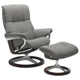 Relaxsessel stressless "Mayfair" Sessel Gr. ROHLEDER Stoff Q2 FARON, Signature Base Braun, Relaxfunktion-Drehfunktion-PlusTMSystem-Gleitsystem-BalanceAdaptTM, B/H/T: 92cm x 103cm x 79cm, grau (grau q2 faron) mit Hocker, Signature Base, Größe S, M & L, Gestell Braun