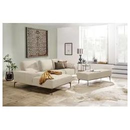 Ecksofa W.Schillig "run" Sofas Gr. B/H/T: 299cm x 88cm x 178cm, Longlife Xtra-Leder Z73, Recamiere links, mit Sitztiefenverstellung, beige (elfenbein z73) mit Holzsockel, Füße in Bronze pulverbeschichtet, Breite 299 cm