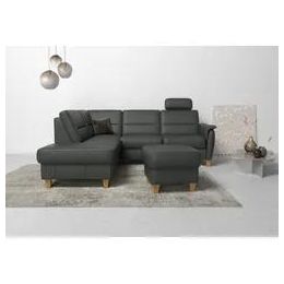 Ecksofa Home Affaire "Palmera L-Form" Sofas Gr. B/H/T: 236 cm x 89 cm x 212 cm, NaturLEDER, Ottomane links, mit Bettfunktion-mit Bettkasten-Bett mit Leder bezogen, grau (anthrazit) Federkern, wahlweise mit Bettfunktion und mitohne Stauraum