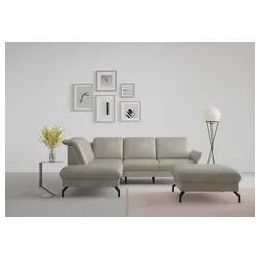 Sit & More Ecksofa SIT & MORE "Fashion L-Form" Sofas Gr. B/H/T: 250cm x 84cm x 207cm, Luxus-Microfaser mit Prägung, Ottomane links, mit Kopfteilverstellung-mit Vorziehsitz, motorisch, grau (hellgrau) wahlweise mit Kopfteilverstellung und Vorziehsitz, motorisch