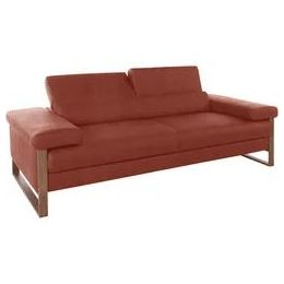 2,5-Sitzer W.Schillig "finn" Sofas Gr. B/H/T: 230cm x 71cm x 106cm, Stoff S37, mit Kopfteilverstellung-mit motorischer Sitztiefenverstellung, rot (marsala s37) German Design Award 2016, Fußgestell Nussbaum natur, Breite 230 cm