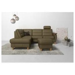 Ecksofa Home Affaire "Palmera L-Form" Sofas Gr. B/H/T: 236cm x 89cm x 212cm, NaturLEDER-Stoff, Ottomane links, ohne Bettfunktion-ohne Bettkasten, grün (olive) Federkern, wahlweise mit Bettfunktion und mitohne Stauraum