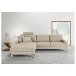 Ecksofa 3C Candy "Lecce, wahlweise PUR-Schaumstoff oder Tonnentaschenfederkern" Sofas Gr. B/H/T: 281 cm x 86 cm x 194 cm, Velours, Longchair links, Sitzaufbau mit Tonnentaschenfederkern, beige (natur) Bett im 2,5-Sitzer, teilmotorische Schlaffunktion Longchair, L-Form