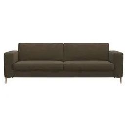 3-Sitzer FLEXLUX "Fiore, super Sitzkomfort durch Kaltschaum im Sitz" Sofas Gr. B/H/T: 229 cm x 85 cm x 92 cm, Lederoptik, braun (camel brown) breite Armlehnen, Füße Alu+ Eiche