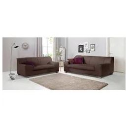 Polstergarnitur DOMO collection "Amando" Sitzmöbel-Sets Gr. H/T: 74cm x 79cm, NaturLEDER, ohne Funktion, braun bestehend aus 2er- und 3er-Sofa