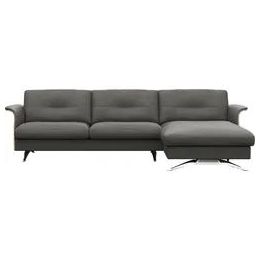 Ecksofa FLEXLUX "Glow bequem und komfortabel durch hochwertigen Sitzaufbau, L-Form" Sofas Gr. B/H/T: 273cm x 81cm x 158cm, Echtleder, Chaiselongue rechts, grau (warm mineral grau) Modernes skandinavisches Design