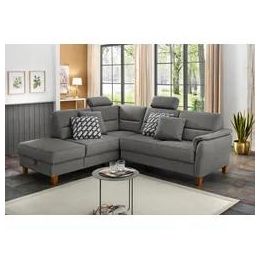 Ecksofa Home Affaire "Palmera L-Form" Sofas Gr. B/H/T: 236cm x 89cm x 212cm, Struktur, Ottomane links, mit Bettfunktion-ohne Bettkasten, grau Federkern, wahlweise mit Bettfunktion und mitohne Stauraum