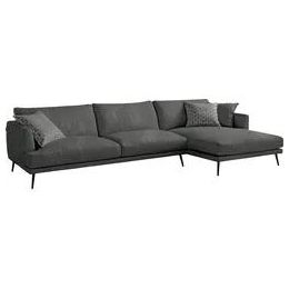 Ecksofa Egoitaliano "Sophia, Designsofa mit extrakomfortablem Sitzkomfort" Sofas Gr. B/H/T: 274cm x 77cm x 154cm, Luxus-Microfaser Lederoptik, Recamiere rechts, grau (smoke) mit Daunenfederung, L-Form