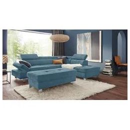 Ecksofa exxpo - SOFA FASHION "Fiji, L-Form" Sofas Gr. B/H/T: 272cm x 98cm x 232cm, Webvelours, Ottomane rechts, Ohne Bettfunktion, blau (azur) mit Kopf- bzw. Rückenverstellung, wahlweise Bettfunktion