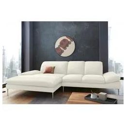 Ecksofa W.Schillig "enjoy&MORE" Sofas Gr. B/H/T: 310cm x 87cm x 185cm, Longlife Xtra-Leder Z59, Recamiere links, mit Kopfteilverstellung-mit Armlehnenverstellung-mit Sitztiefenverstellung, weiß (weiß z59) mit Sitztiefenverstellung, Füße Chrom glänzend, Breite 310 cm