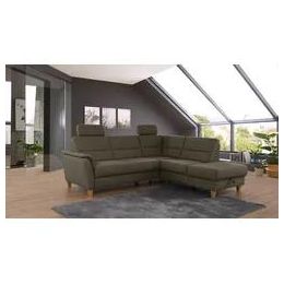 Ecksofa Home Affaire "Palmera L-Form" Sofas Gr. B/H/T: 236 cm x 89 cm x 212 cm, Struktur weich, Ottomane rechts, mit Bettfunktion-mit Bettkasten, grün (oliv) Federkern, wahlweise mit Bettfunktion und mitohne Stauraum