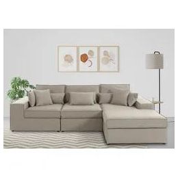 Ecksofa RAUM.ID "Florid L-Form" Sofas Gr. B/H/T: 280cm x 75cm x 162cm, Struktur (recyceltes Polyester), Ottomane rechts, grau (taupe) 3 Teile, bestehend aus Modulen, viele Bezugsqualitäten, auch in Cord