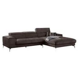 Ecksofa W.Schillig "piedroo" Sofas Gr. B/H/T: 303cm x 70cm x 193cm, Stoff S37, Longchair rechts, mit Kopfteilverstellung-mit motorischer Sitztiefenverstellung, braun (mocca s37) Kopfteilverstellung, wahlweise mit Sitztiefenverstellung, Breite 303cm