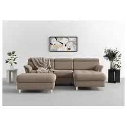 Sit & More Ecksofa SIT & MORE "Marano L-Form" Sofas Gr. B/T: 257cm x 166cm, Soft clean, mega-Recamiere rechts, mit Bettfunktion-mit Bettkasten-inklusive Kopfteilverstellung-Fußfarbe: Nickel satiniert, grau (taupe) inklusive Kopfteilverstellung, wahlweise mit Bettfunktion, Bettkasten