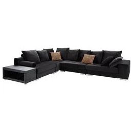 Ecksofa Inosign "Vale L-Form" Sofas Gr. B/H/T: 355cm x 88cm x 240cm, Samtvelours, mit Tisch, schwarz incl. Couchtisch, Steppung im Sitzbereich, Federkern