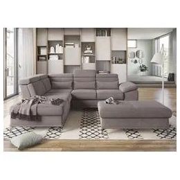 Sit & More Ecksofa SIT&MORE "Cabrio L-Form" Sofas Gr. B/H/T: 274 cm x 87 cm x 230 cm, Struktur weich, langer Schenkel rechts, mit Bettfunktion-mit Bettkasten-mit Sitztiefenverstellung-mit Kopfteilverstellung-mit Armteilfunktion-mit 3 Nierenkissen, braun (savannah) mit Sitztiefenverstellung und Federkern, 3 Nierenkissen