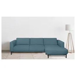 Ecksofa Andas "Nollund, L-Form" Sofas Gr. B/H/T: 246cm x 82cm x 152cm, Struktur-Chenille, Recamiere rechts, blau (sapphire) mit abgerundeter Recamiere, in weichem Chenille-Stoff