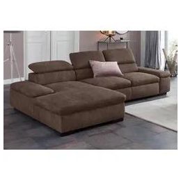 Ecksofa Home Affaire "Alberto L-Form" Sofas Gr. B/H/T: 286cm x 73cm x 174cm, Luxus-Microfaser Vintageoptik, Recamiere links, ohne Bettfunktion, braun mit Kopfteilverstellung, wahlweise Bettfunktion