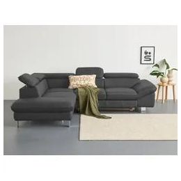 Ecksofa COTTA "Driver L-Form" Sofas Gr. B/H/T: 268cm x 73cm x 214cm, Flachgewebe fein TBB, Ottomane links, mit Kopfteilverstellung-ohne Bettfunktion und Bettkasten, grau (dunkelgrau) mit Kopfteilverstellung, wahlweise Bettfunktion