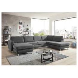 Wohnlandschaft DIE PLANBAR "MP-IN19027 U-Form" Sofas Gr. B/H/T: 346cm x 82cm x 220cm, Microfaser, Ottomane links-Recamiere rechts, mit Bettfunktion, grau (anthrazit) wahlweise mit Bettfunktion, frei im Raum stellbar