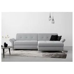 Ecksofa Inosign "Maredo L-Form" Sofas Gr. B/H/T: 284 cm x 89 cm x 179 cm, Samtoptik, mega-Recamiere rechts, mit Kopfteilverstellung und mit Armteilfunktion, grau (hellgrau) Federkern, wahlweise auch mit Kopfteil- und Armlehnverstellung